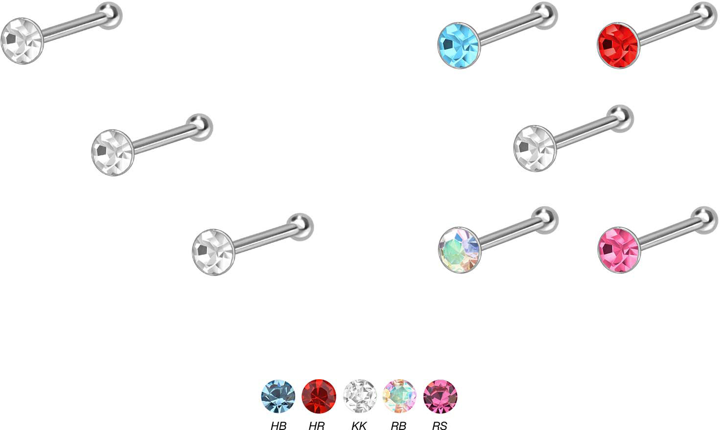 SET 925 silver nose stud pin ROUND CRYSTAL | PIERCINGLINE